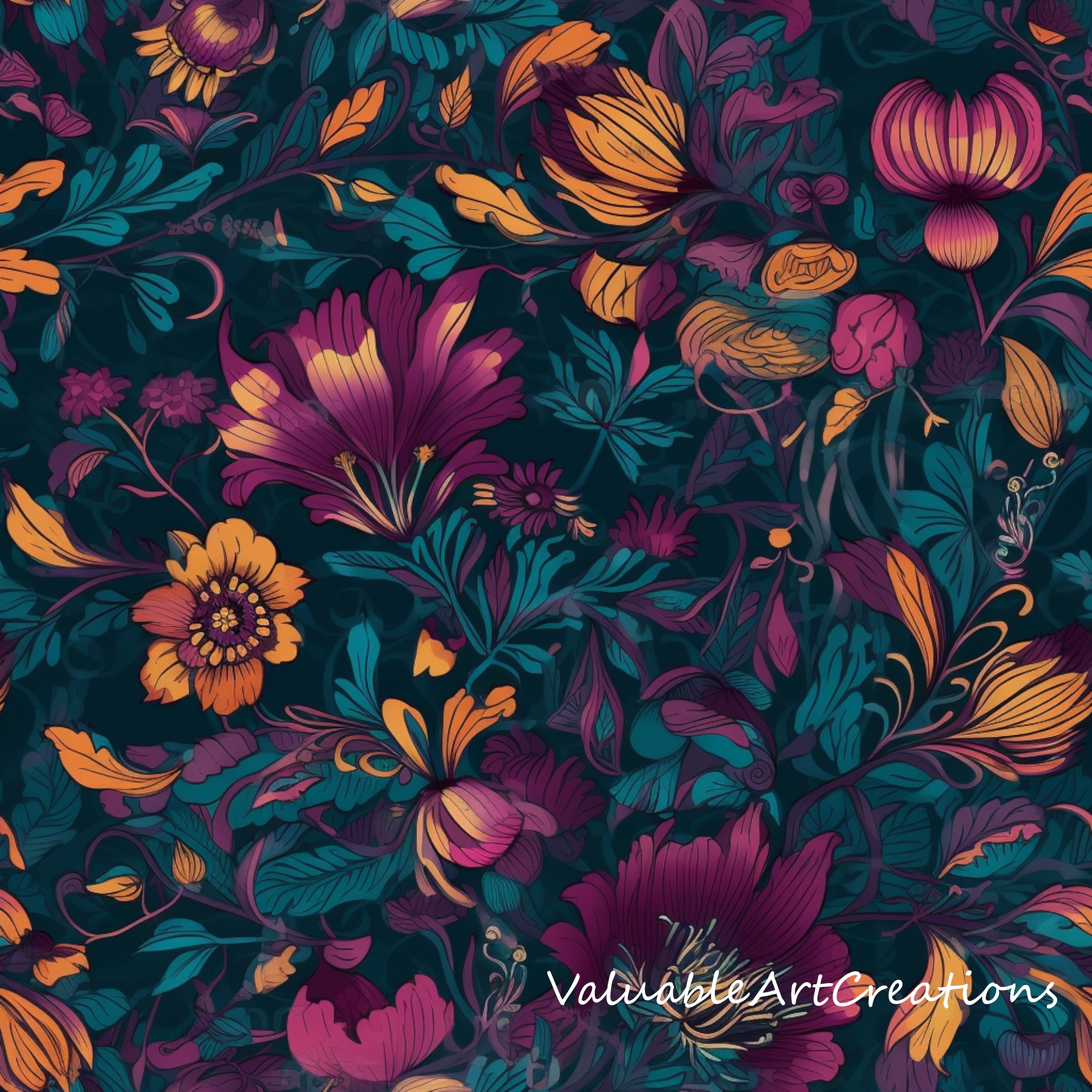 Jewel Tone Floral Beautiful Pattern Digital Pattern - Etsy