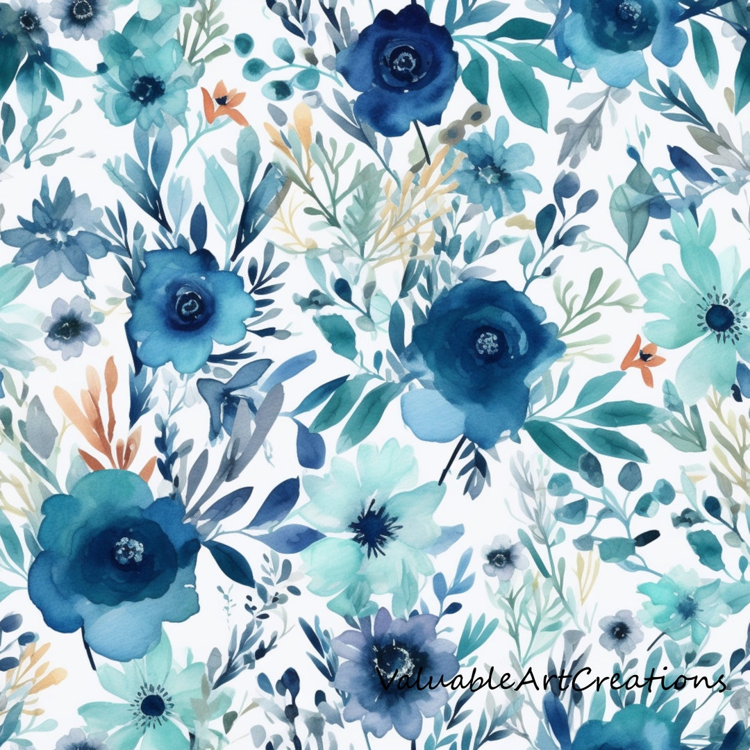 Blue Floral, Seamless Pattern, Watercolour, Boho Floral, - Etsy