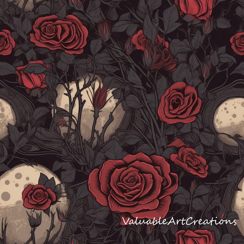 Gothic Roses, Seamless Pattern, October Moon, Halloween, Digital ...