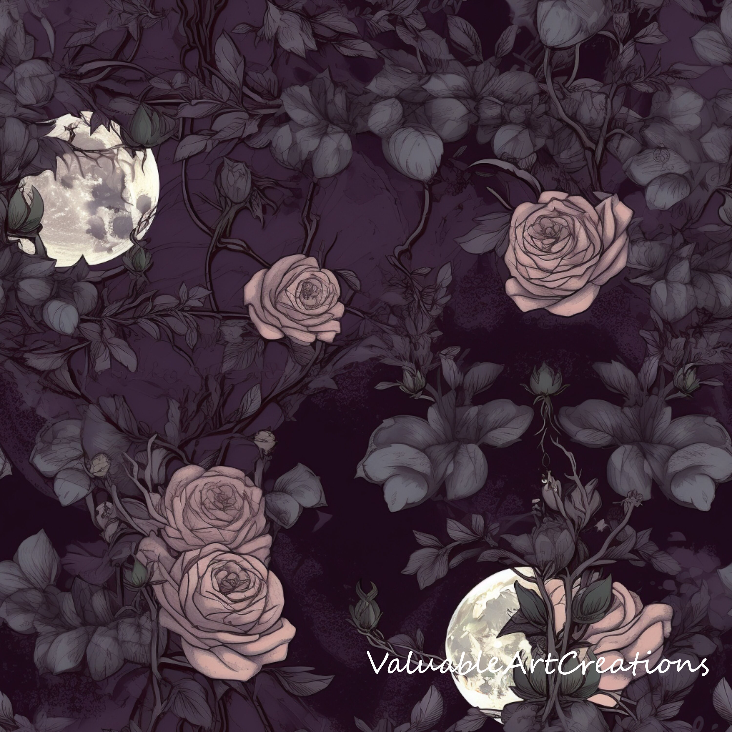 Gothic Roses, Seamless Pattern, October Moon, Halloween, Digital ...