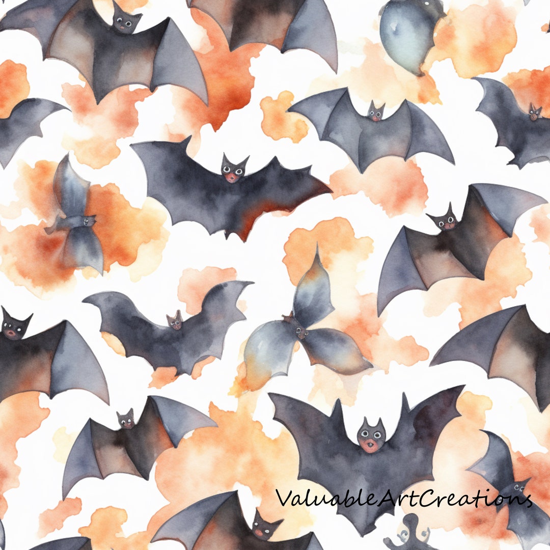 Watercolor, Bats, Halloween, Seamless Pattern, Cute, Spooky, Digital ...