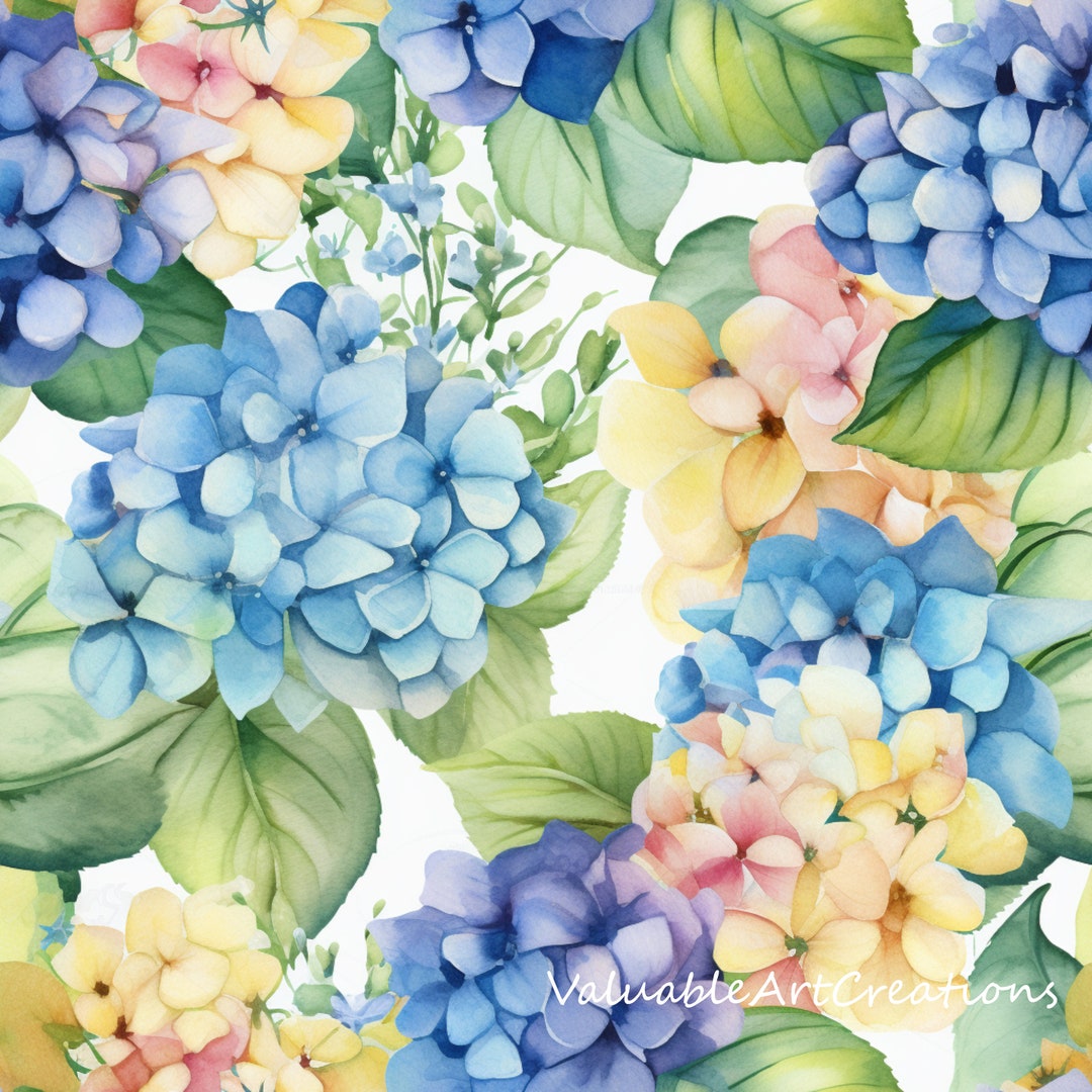 Summer Garden Hydrangea Floral Beautiful Pattern Watercolour - Etsy