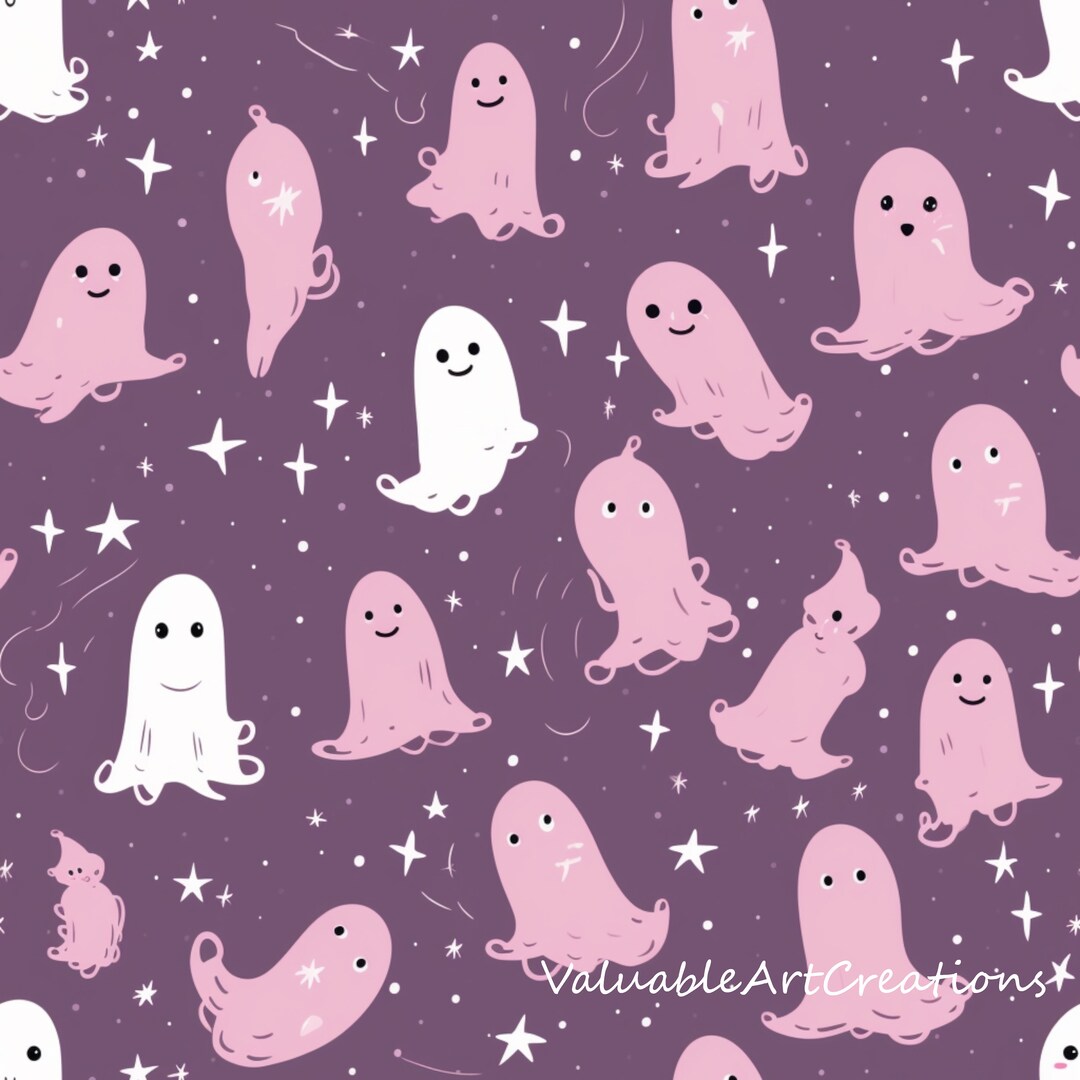 Pink Sparkle Ghosts, Seamless Pattern, Cute, Spooky Pattern, Digital ...