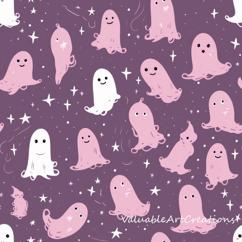 Pink Sparkle Ghosts, Seamless Pattern, Cute, Spooky Pattern, Digital ...