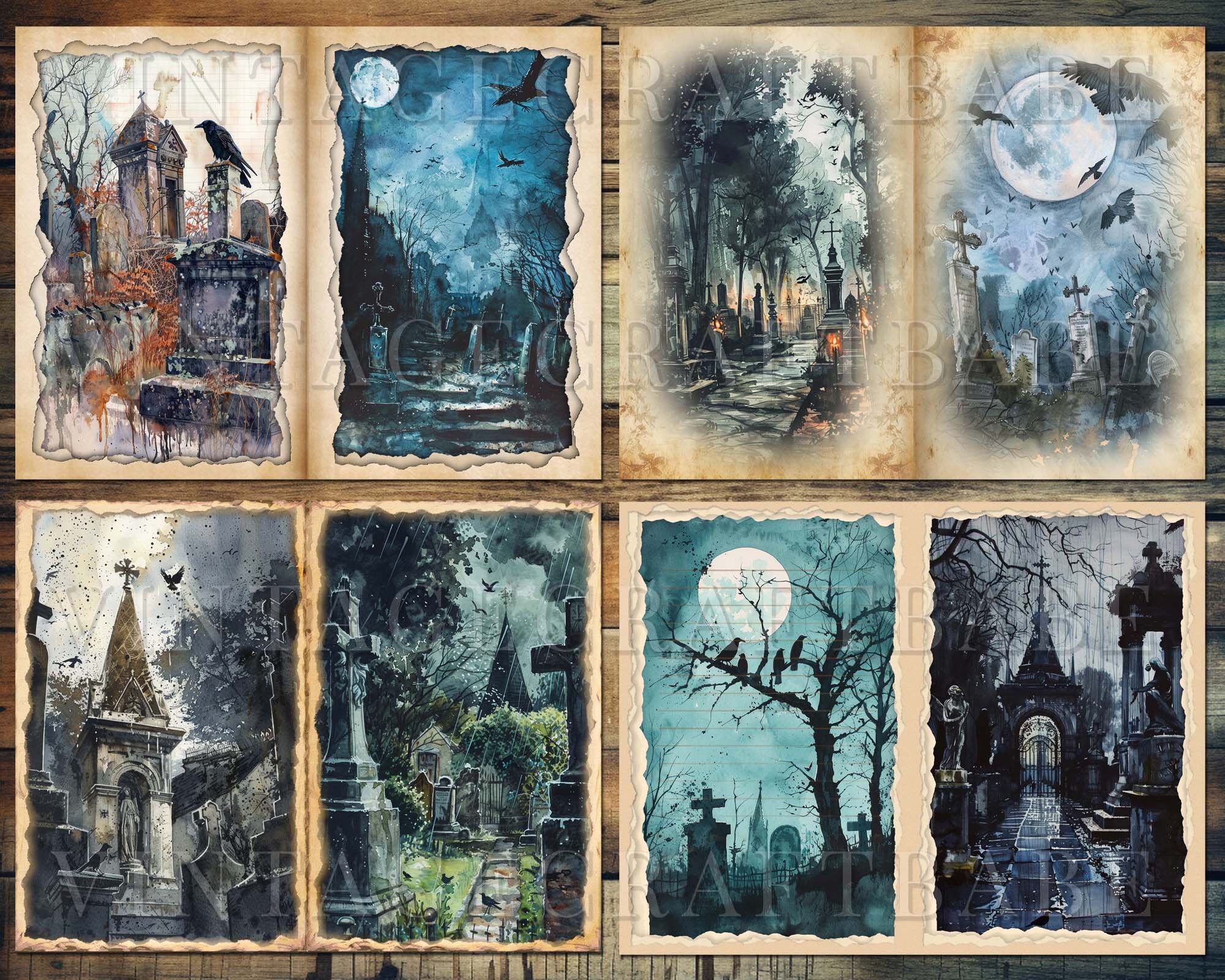 18 Page Graveyard Work Gothic Junk Journal Pages, Digital Download ...