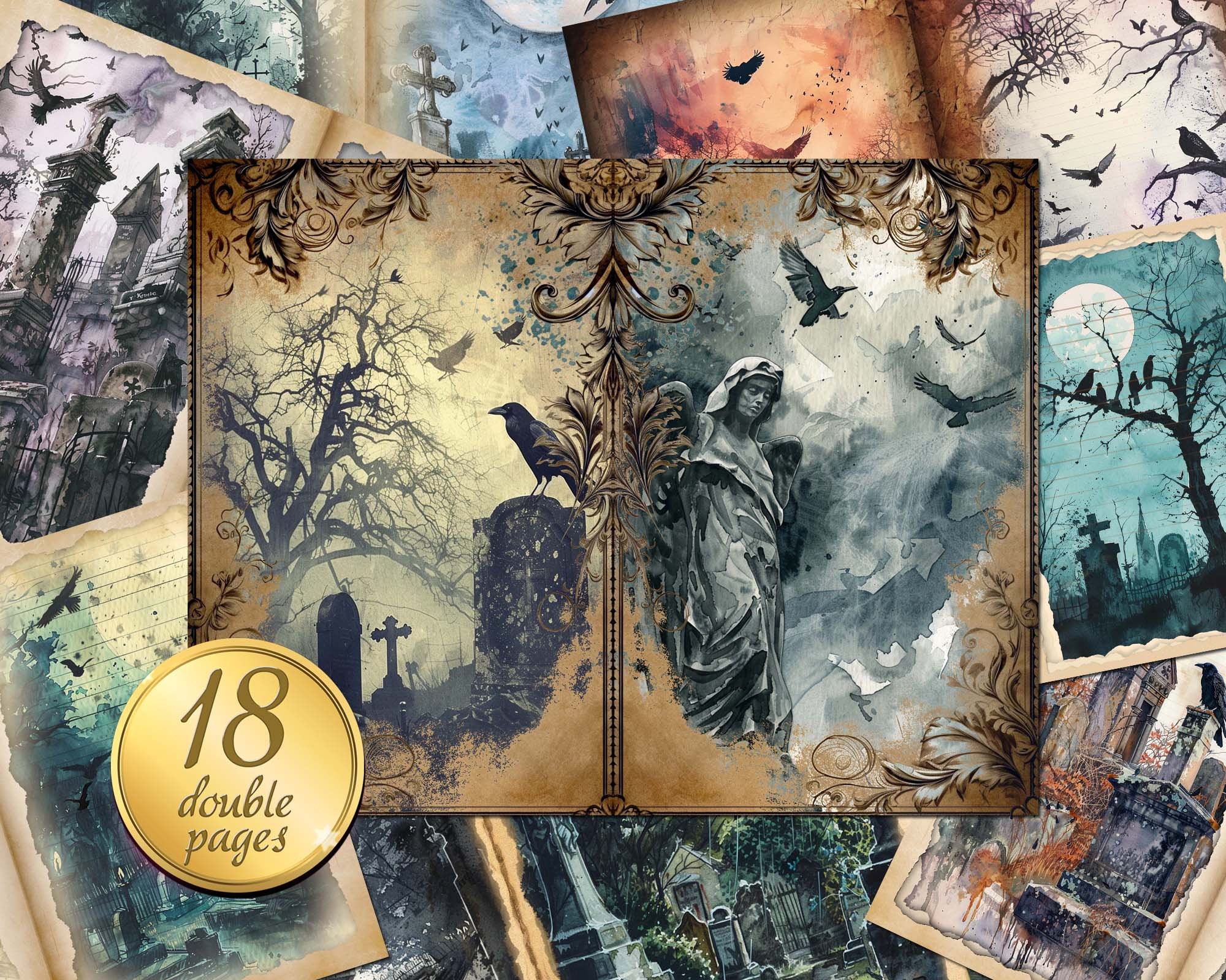 18 Page Graveyard Work Gothic Junk Journal Pages, Digital Download ...
