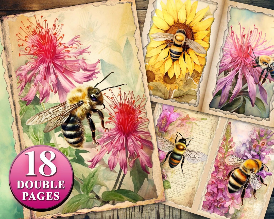 18 Honey Bees Junk Journal Pages, Digital Download, Scrap Book ...
