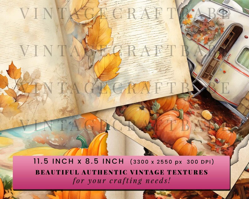 18 Comfy Autumn Junk Journal Pages, Digital Download, Pumpkin Scrap ...