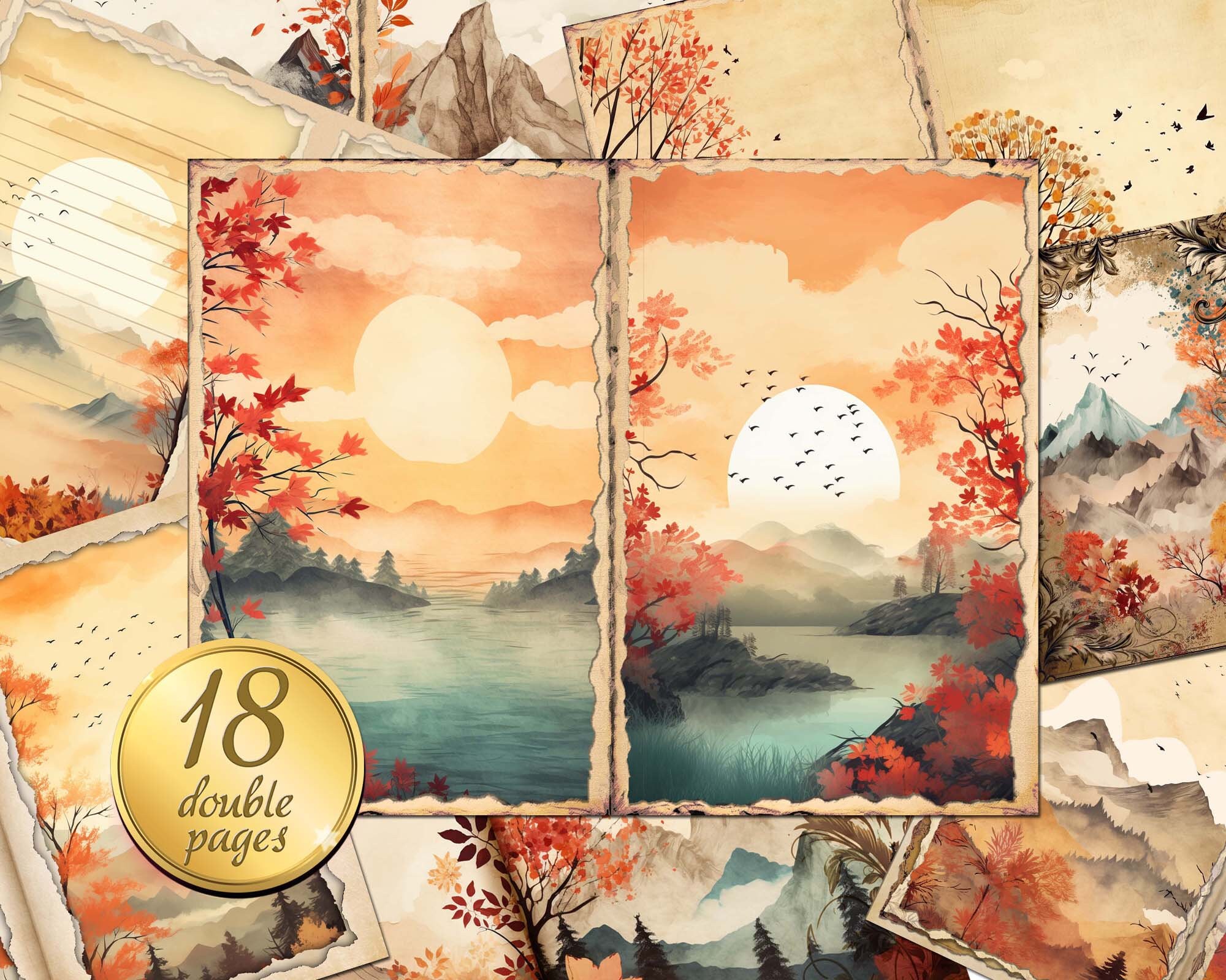 18 Fall Landscapes Junk Journal Pages, Digital Download, Pumpkin Scrap ...