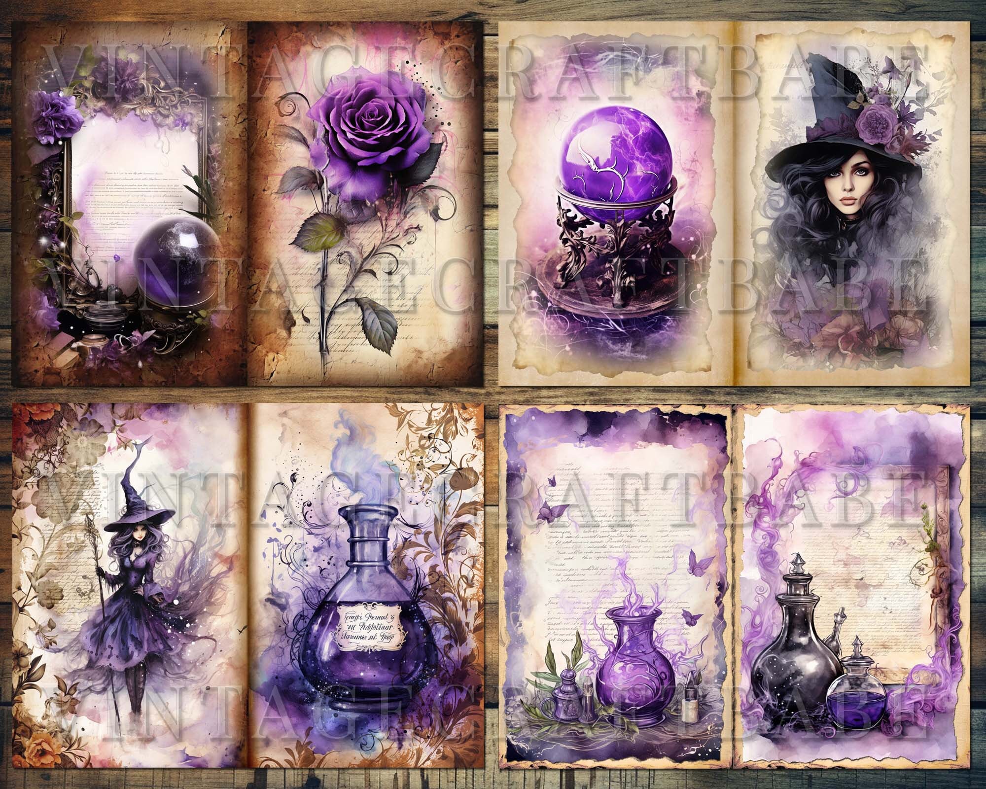 18 Witchy Halloween Junk Journal Pages Watercolor Digital - Etsy