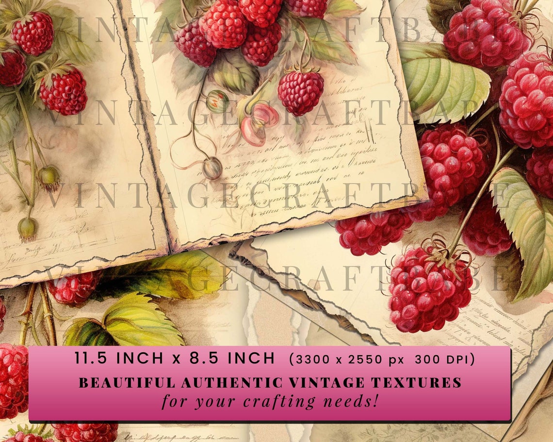 18 Vintage Raspberry Junk Journal Pages Digital Download - Etsy
