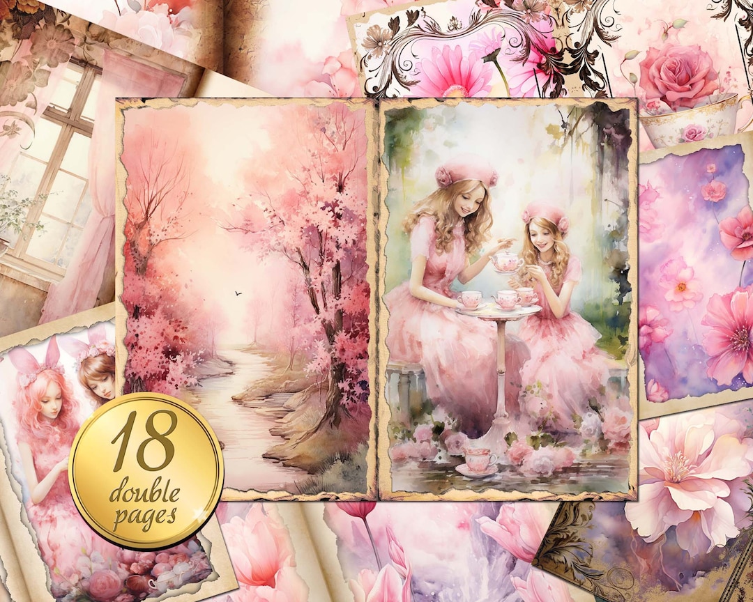 18 Page Pink Aesthetic Junk Journal Pages, Digital Download, Scrap Book ...