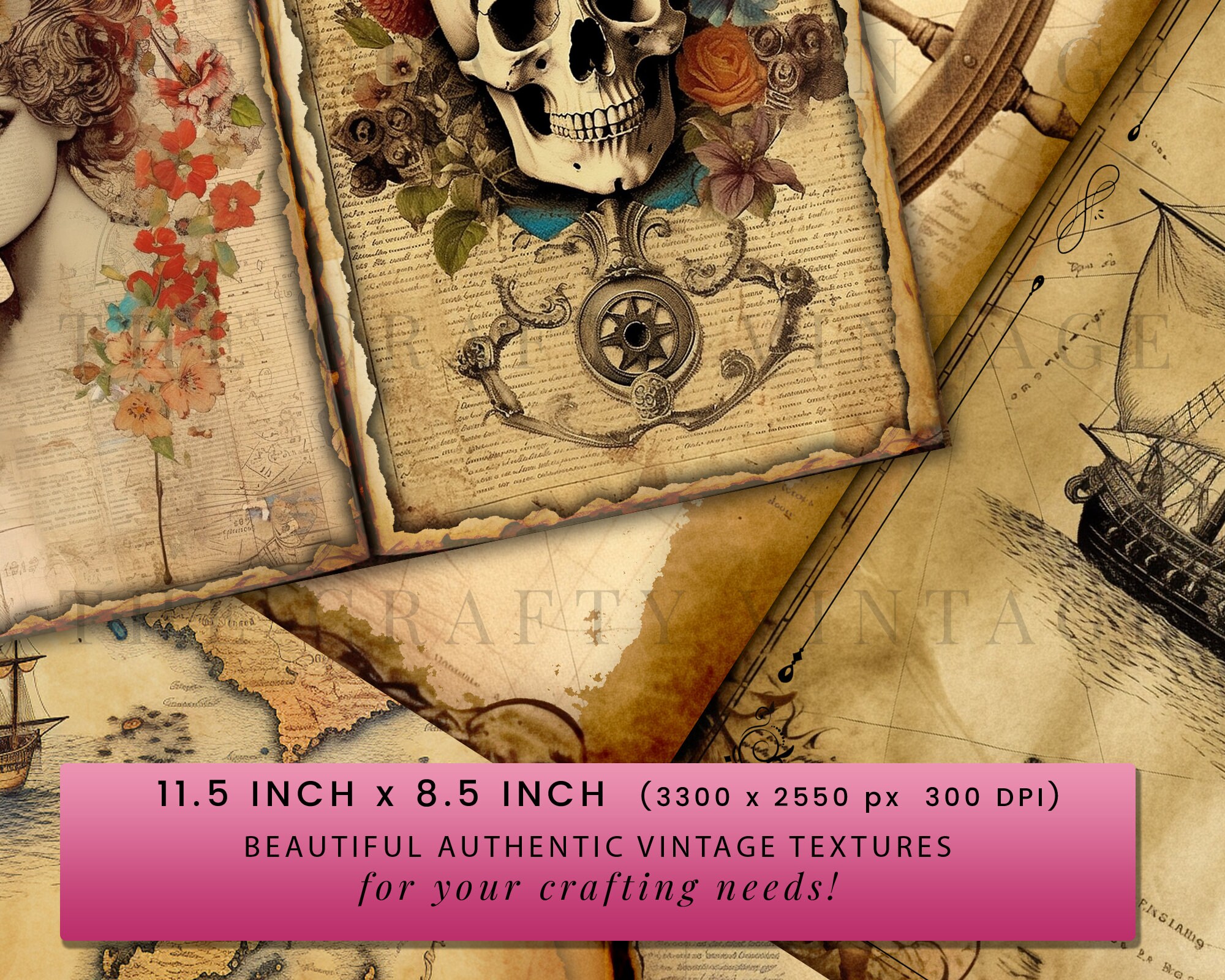 Pirate Love Junk Journal Pages, Digital Download, Scrap Book, Printable ...