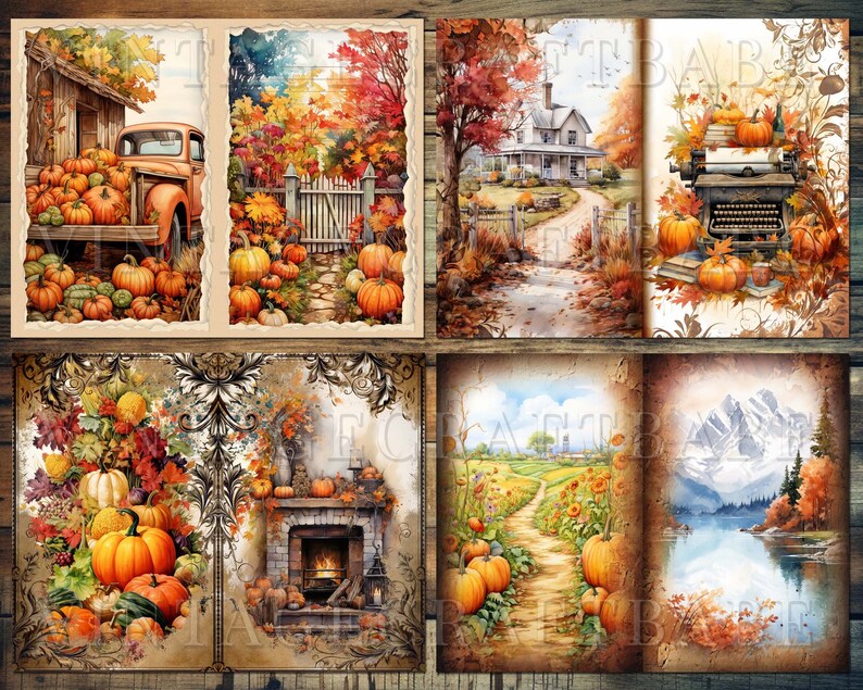 18 Comfy Autumn Junk Journal Pages, Digital Download, Pumpkin Scrap ...