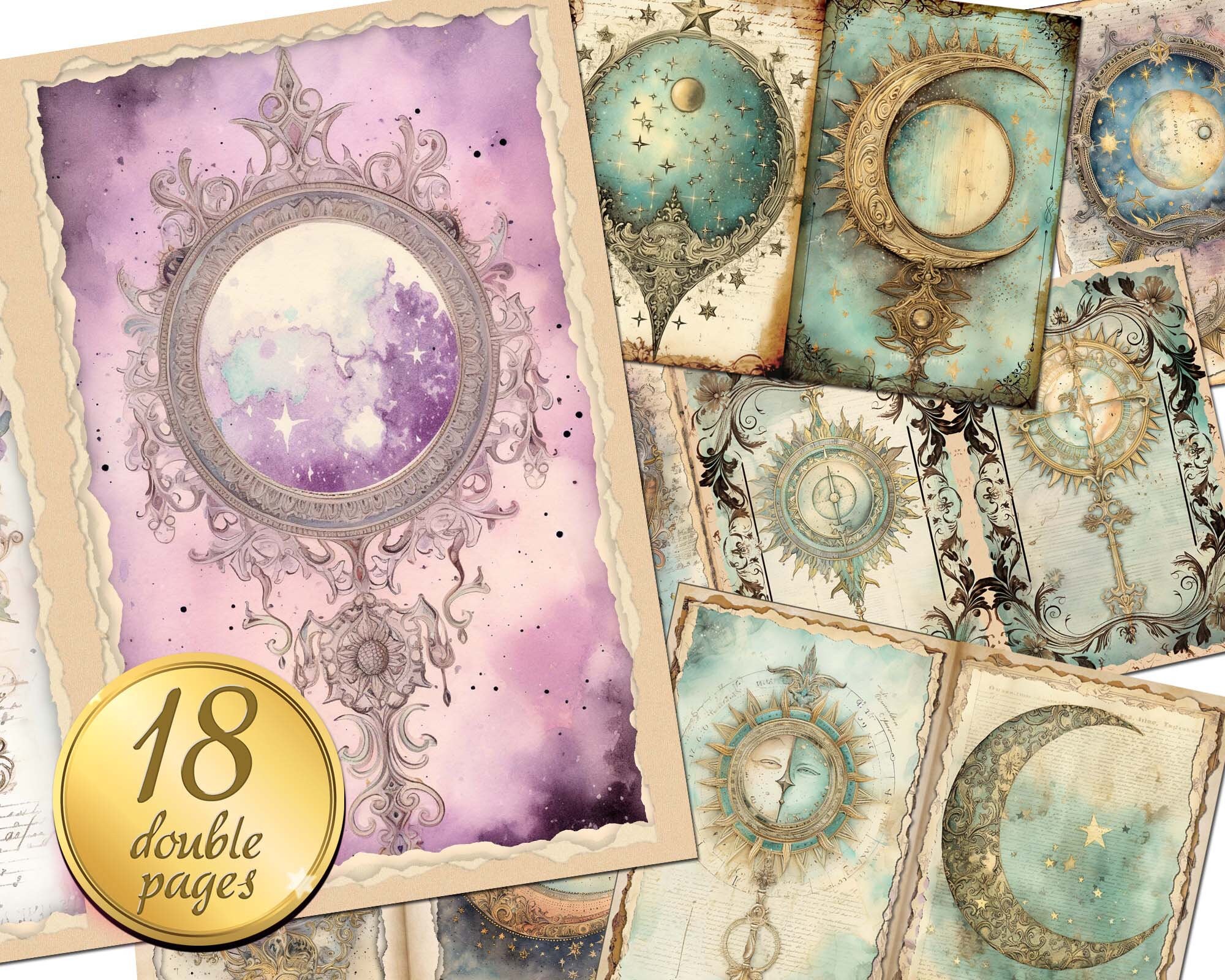 18 Celestial Moons Space Junk Journal Pages, Magical Black Cat Journal ...