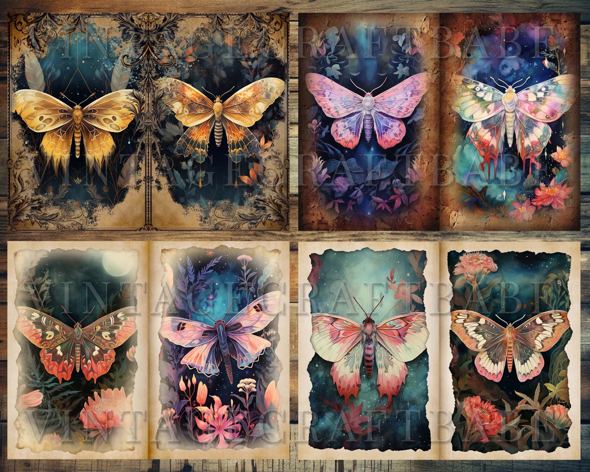 18 Moths Junk Journal Pages, Digital Download, Scrap Book, Printable ...