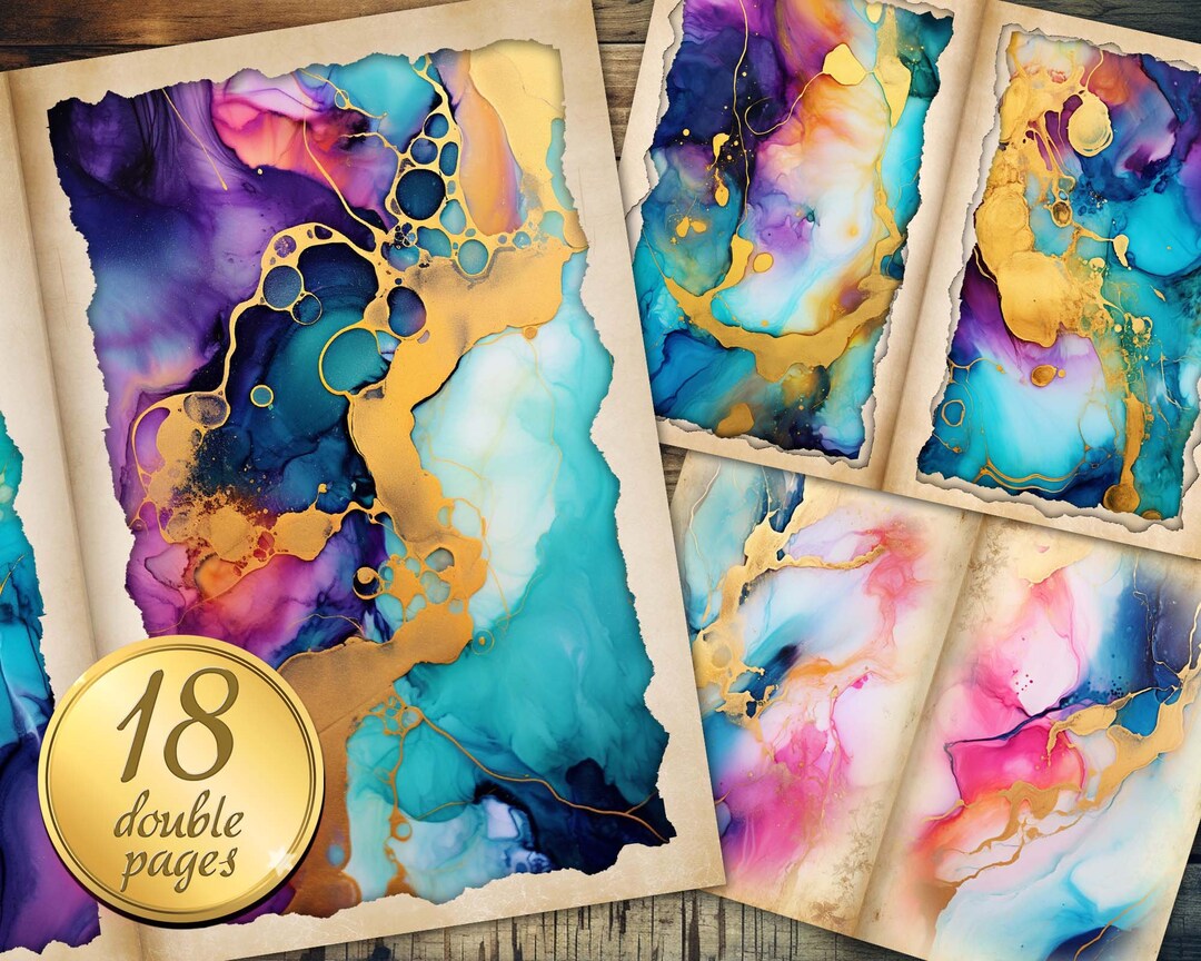 18 Page Alcohol Ink Junk Journal Pages, Digital Download, Scrap Book ...
