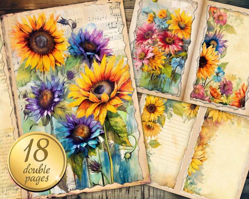 18 Sunflowers Junk Journal Pages, Digital Download, Scrap Book ...