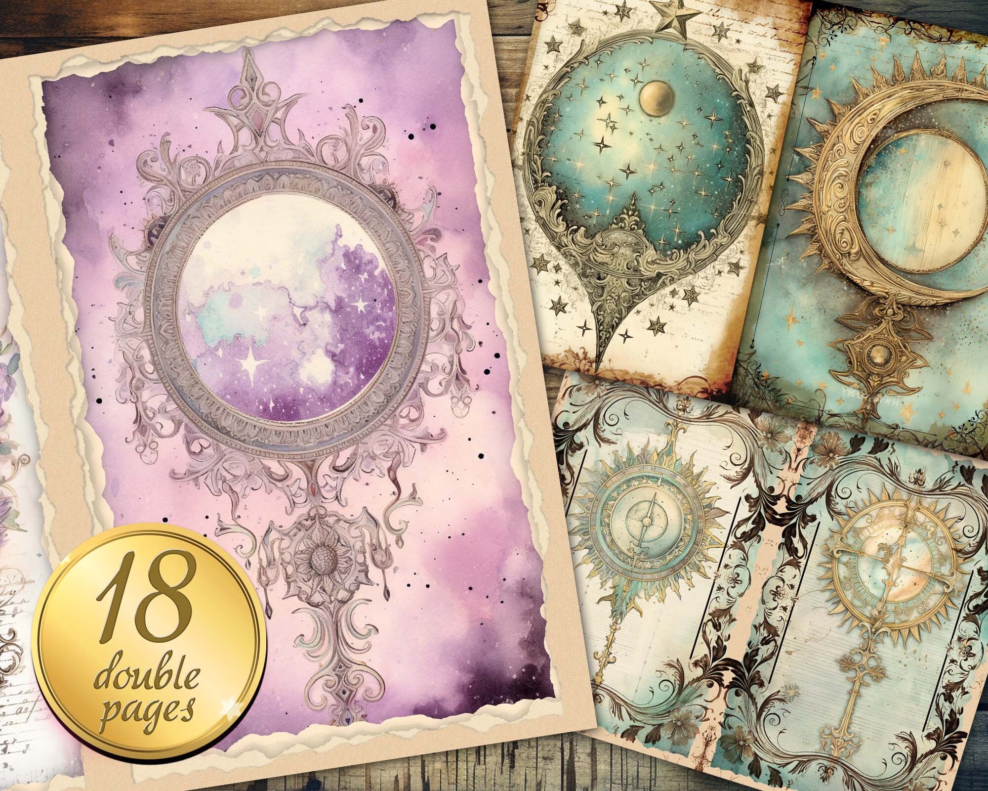 18 Celestial Moons Space Junk Journal Pages, Magical Black Cat Journal ...