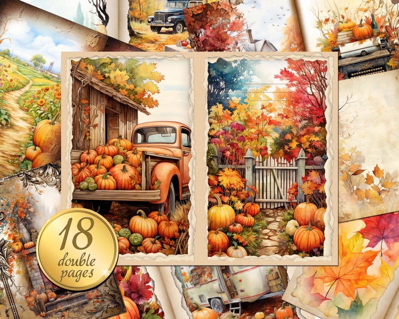 18 Comfy Autumn Junk Journal Pages, Digital Download, Pumpkin Scrap ...