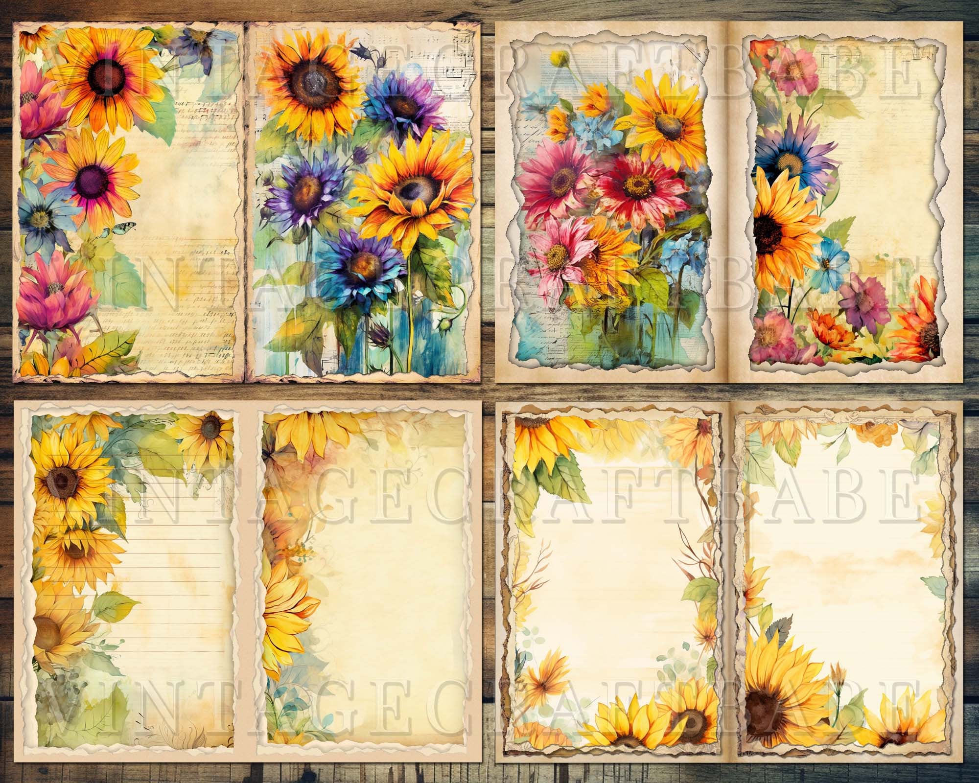 18 Sunflowers Junk Journal Pages Digital Download Scrap - Etsy