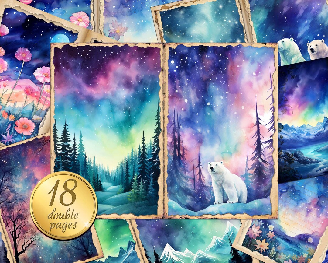 18 Northern Lights Junk Journal Pages, Digital Download, Scrap Book ...
