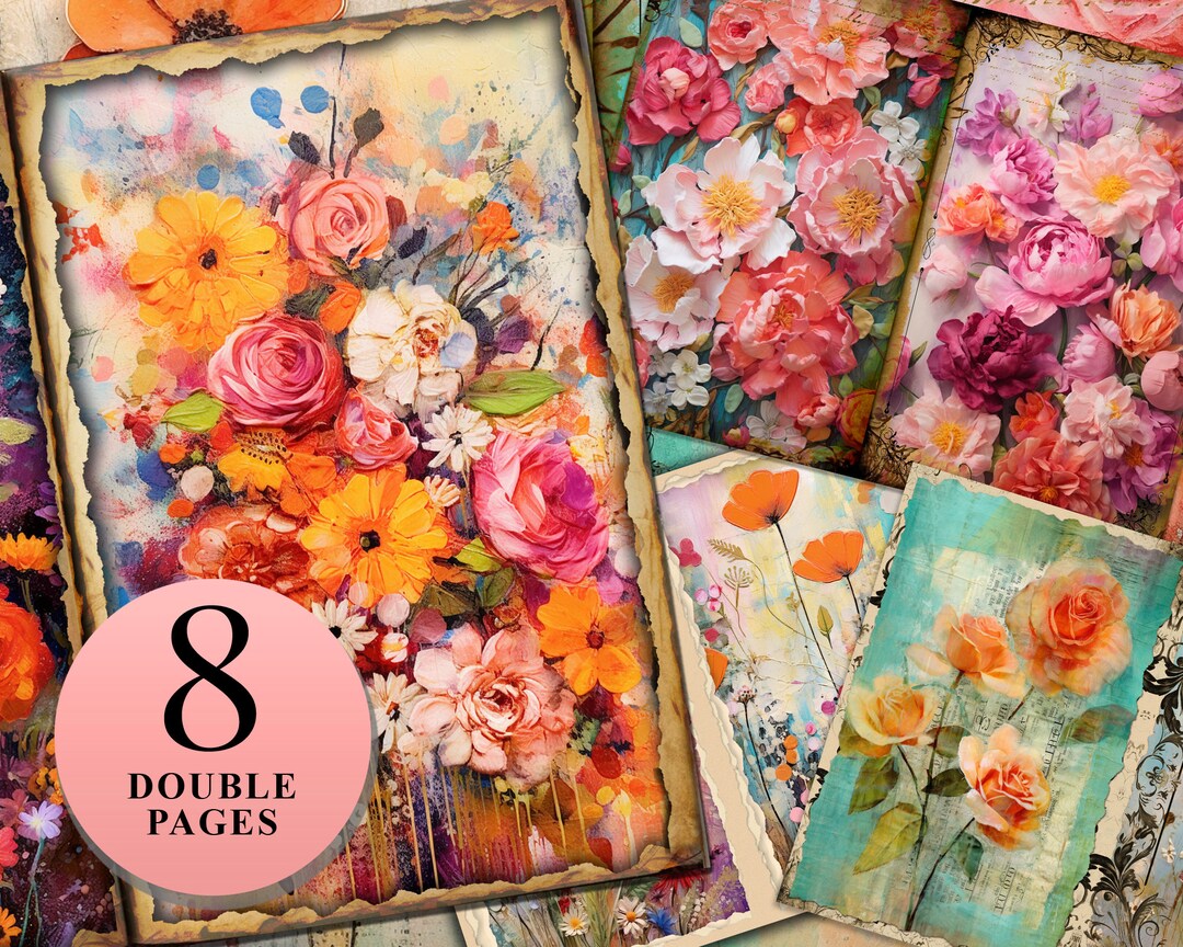 Vibrant Flowers Junk Journal Pages, Digital Download, Scrap Book ...