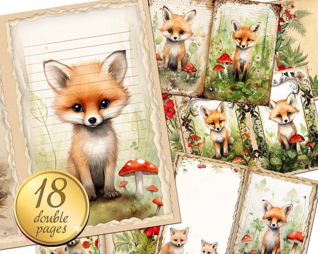 18 Baby Foxes Junk Journal Pages, Digital Download, Scrap Book ...