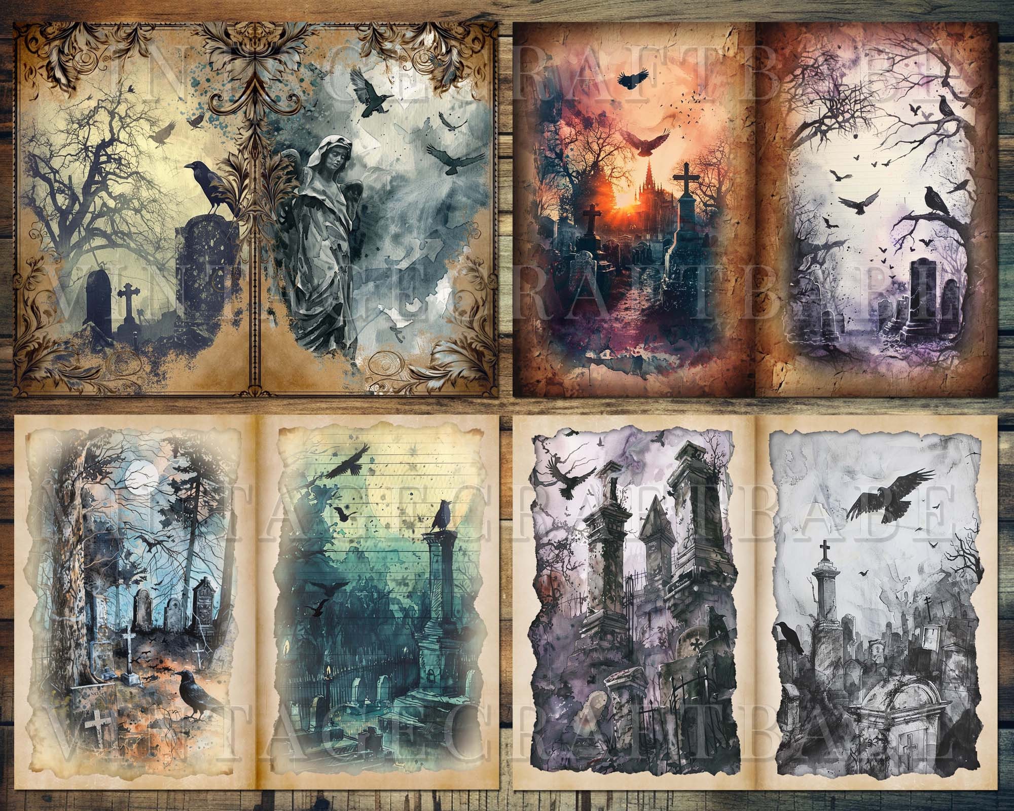 18 Page Graveyard Work Gothic Junk Journal Pages, Digital Download ...