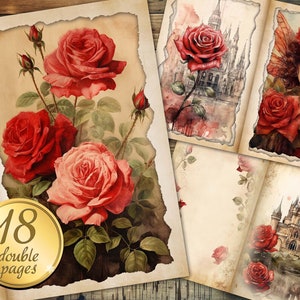 18 Page Dark Red Roses Botanicals Junk Journal Pages, Digital Download ...