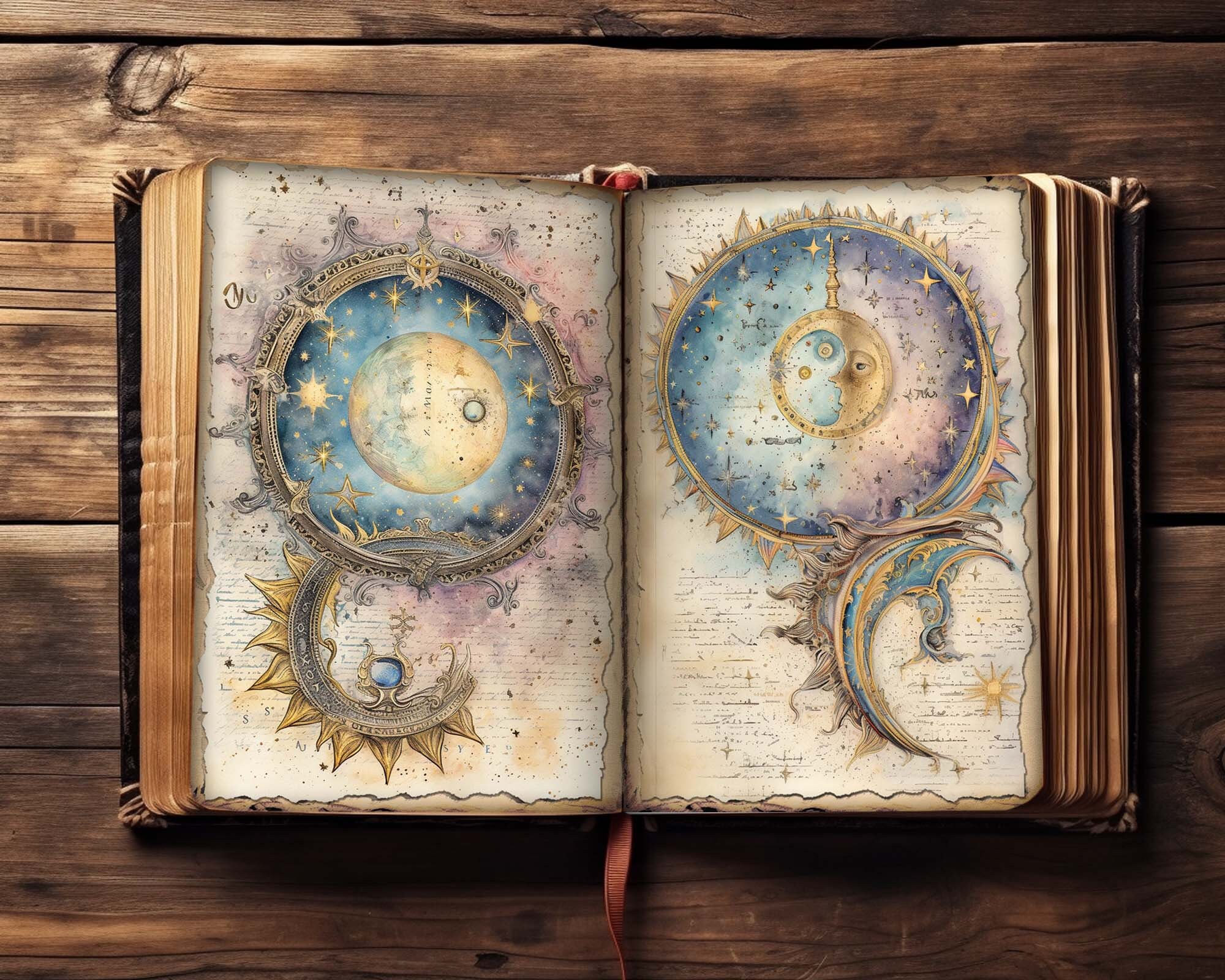 18 Celestial Moons Space Junk Journal Pages, Magical Black Cat Journal ...