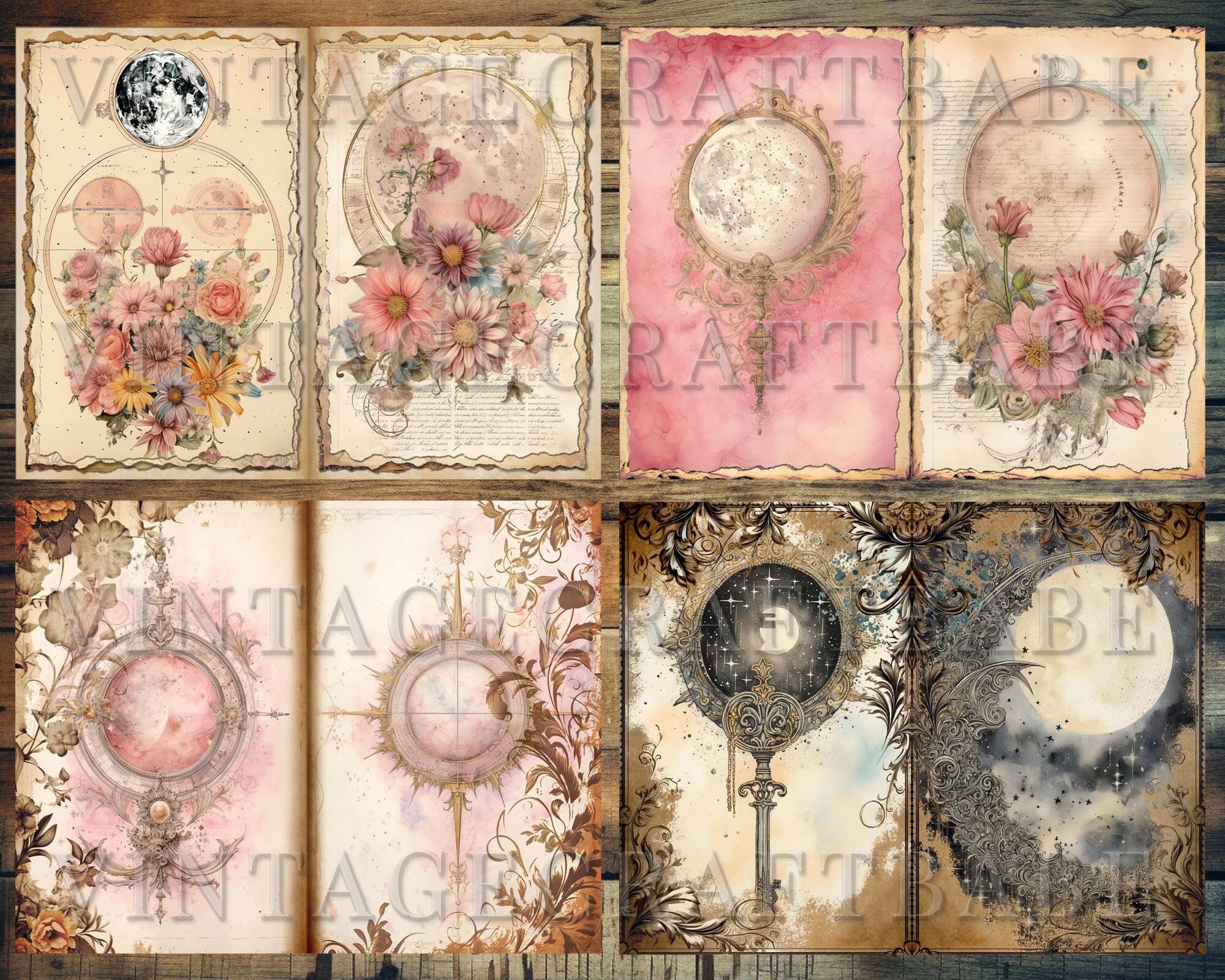 18 Celestial Moons Space Junk Journal Pages, Magical Black Cat Journal ...