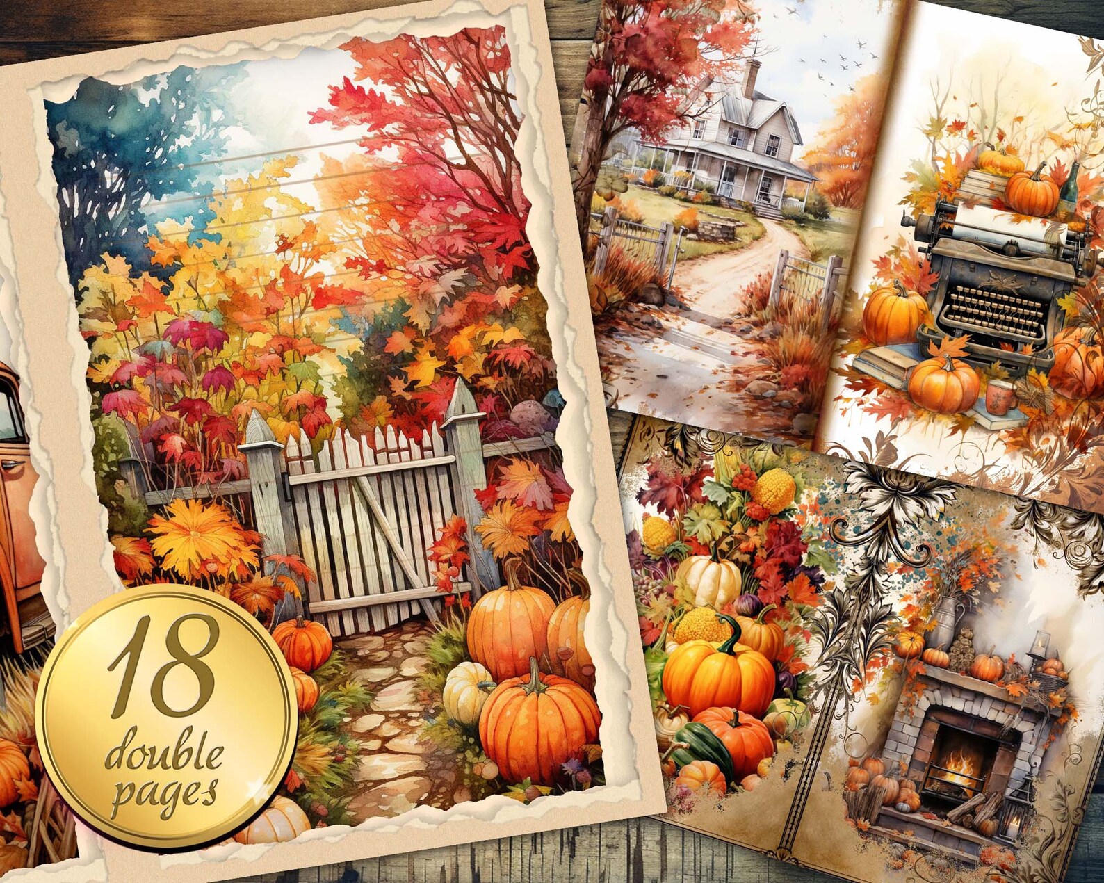 18 Comfy Autumn Junk Journal Pages, Digital Download, Pumpkin Scrap ...