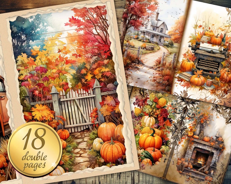 18 Comfy Autumn Junk Journal Pages, Digital Download, Pumpkin Scrap ...