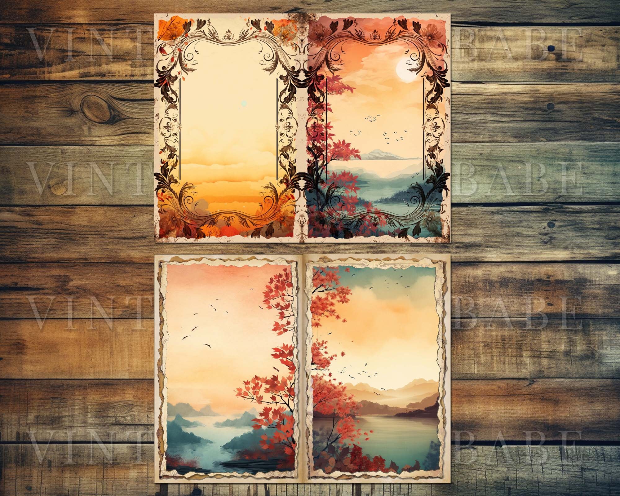 18 Fall Landscapes Junk Journal Pages, Digital Download, Pumpkin Scrap ...