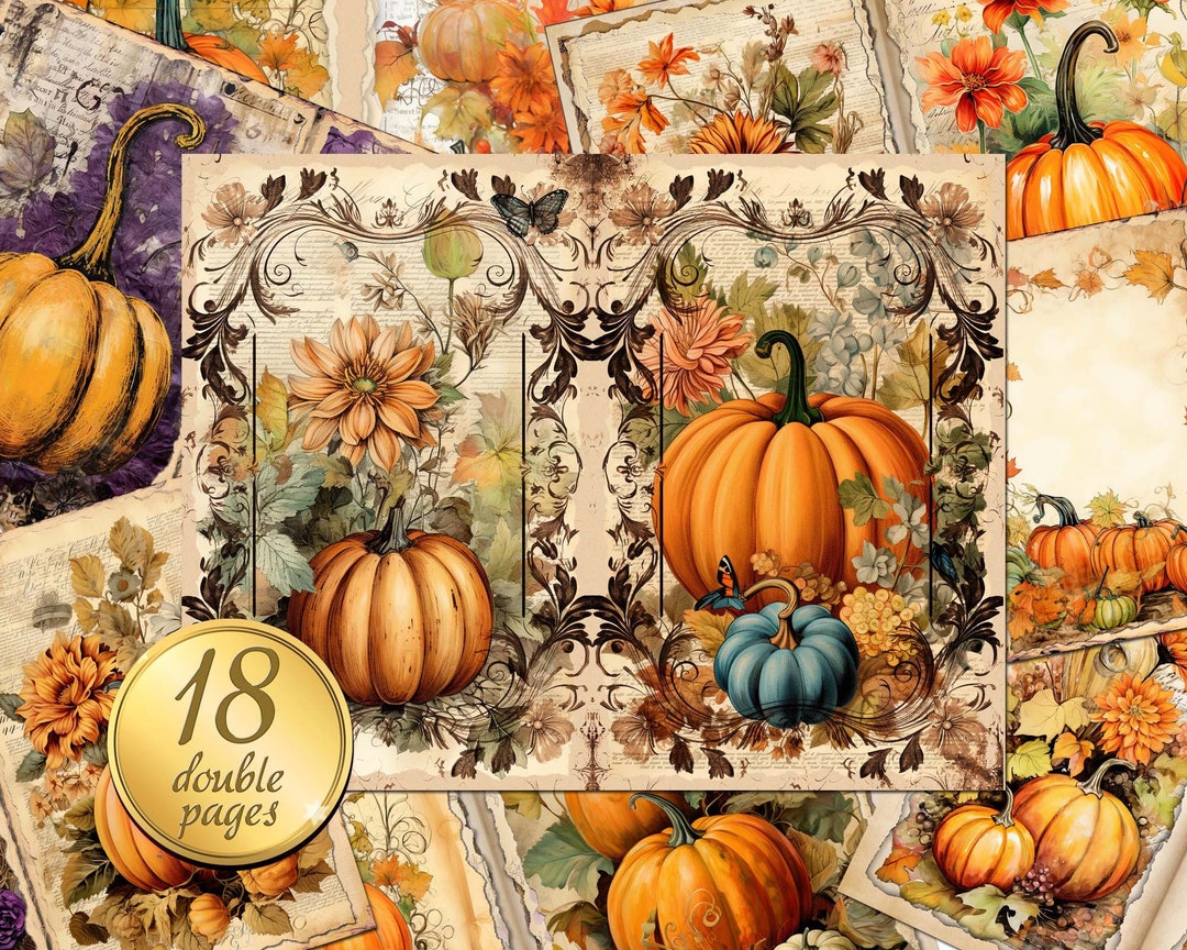 18 Autumns Pumpkin Junk Journal Pages, Digital Download, Pumpkin Scrap ...