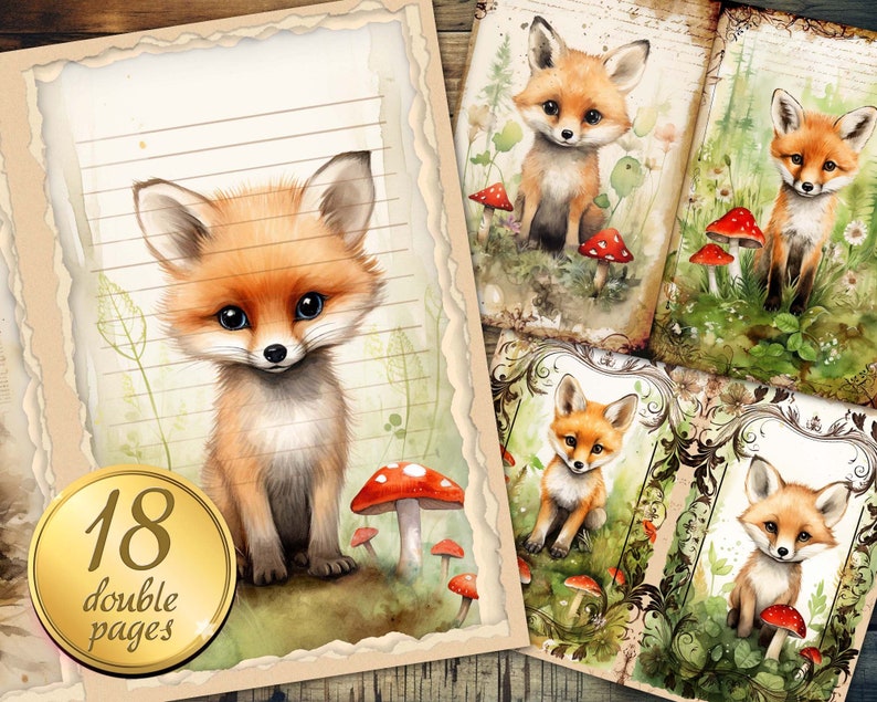 18 Baby Foxes Junk Journal Pages Digital Download Scrap - Etsy Australia
