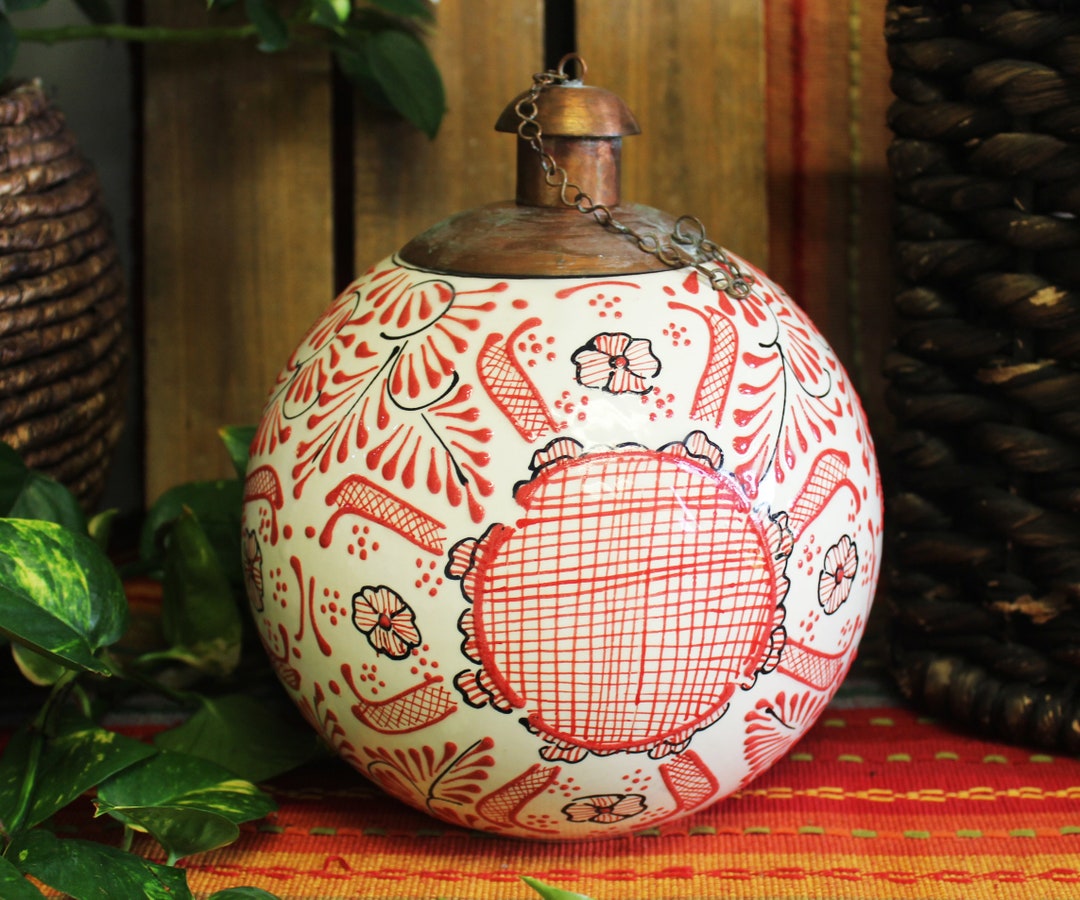 RARE Unique Handmade Hand Painted Ceramic Torch, Patio Outdoor Indoor ...