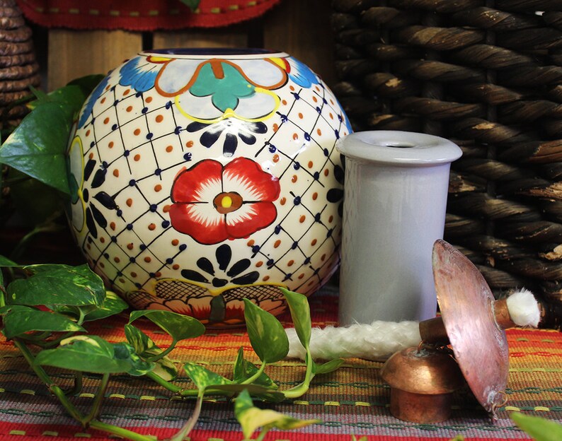 RARE Unique Handmade Hand Painted Ceramic Torch, Patio Outdoor Indoor ...