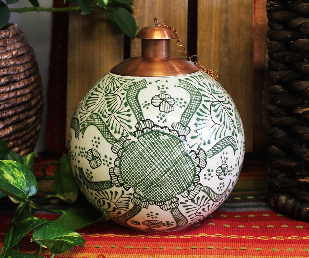 RARE Unique Handmade Hand Painted Ceramic Torch, Patio Outdoor Indoor ...