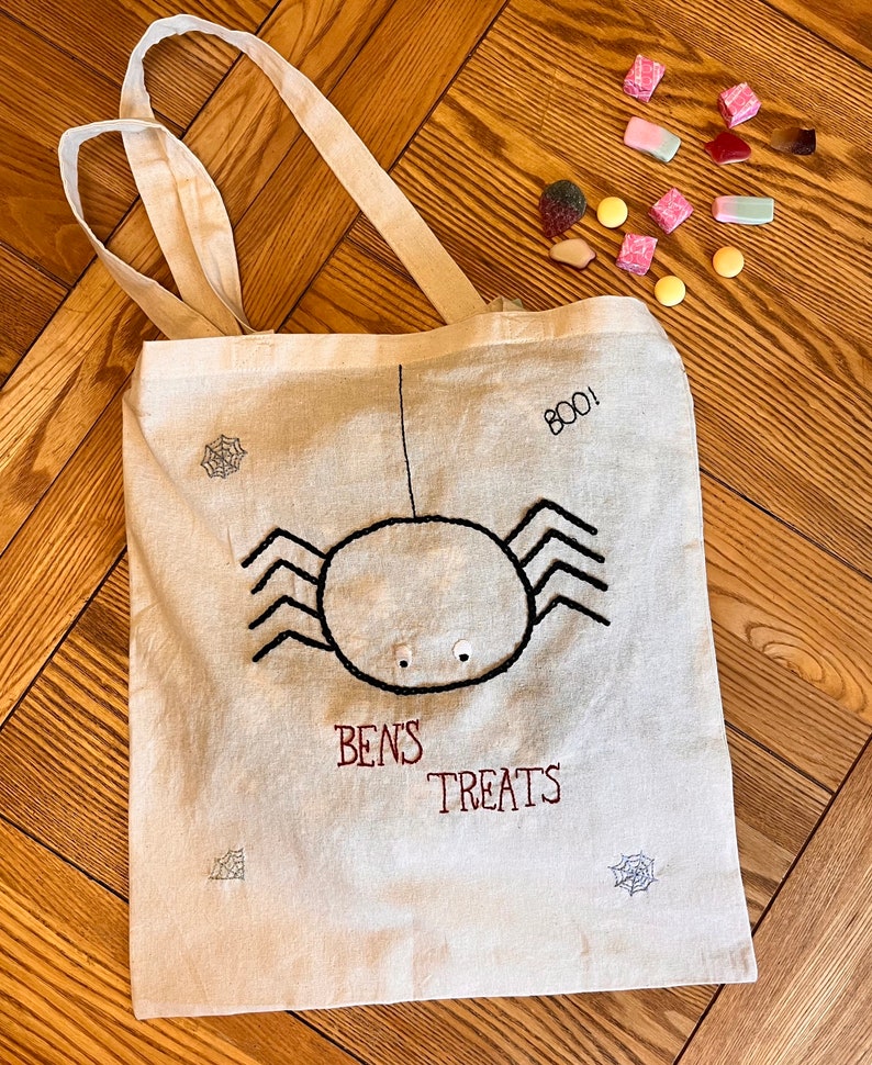 Sid the Spider Hand Embroidered Personalised Name Halloween Tote Bag ...