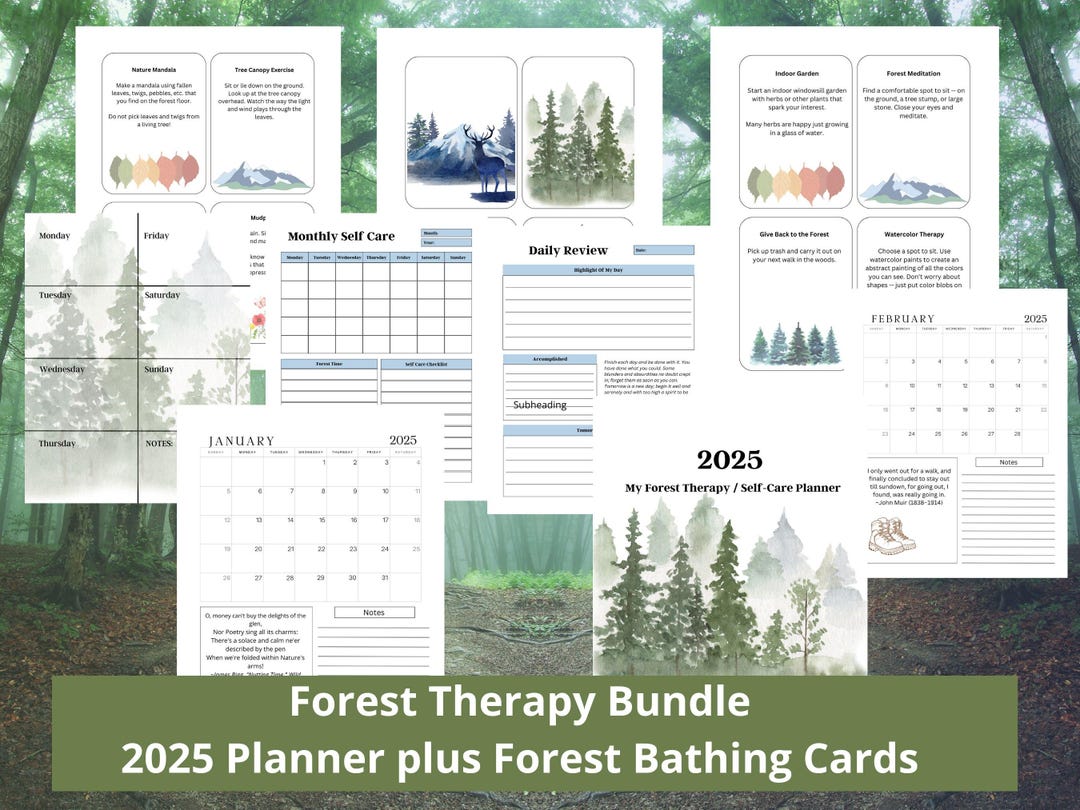 Bundle 2025 Forest Therapy Planner & Forest Bathing Cards, Mindfulness ...