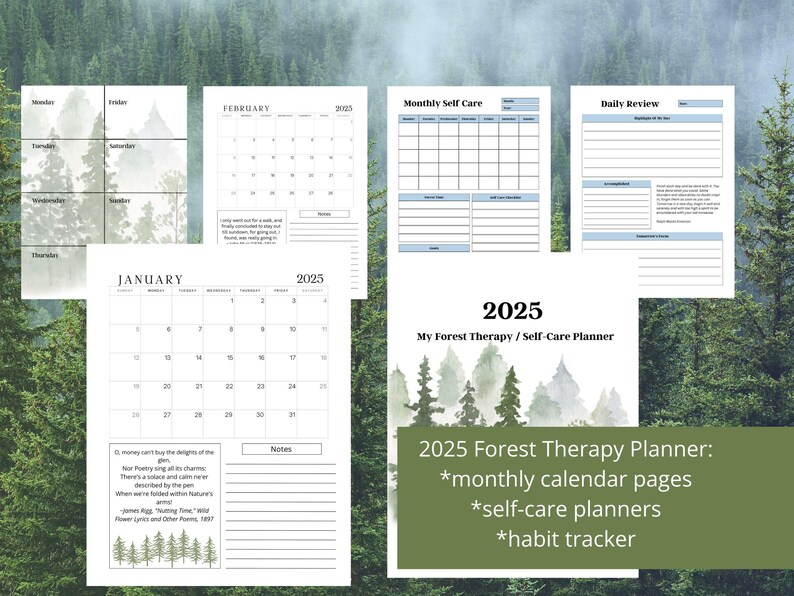 Bundle 2025 Forest Therapy Planner & Forest Bathing Cards, Mindfulness ...