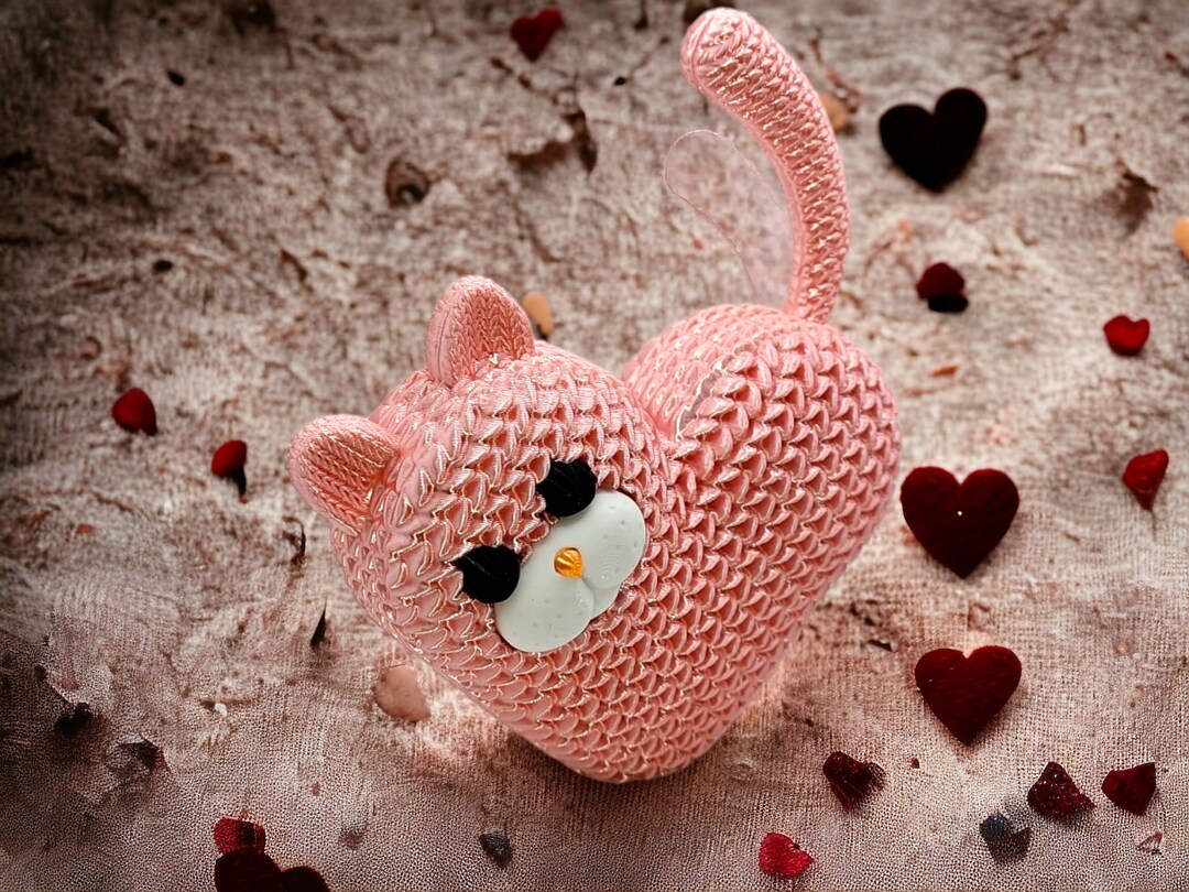 Crochet Heart Kitten | 3D Printed | Perfect for Cat Lovers | Knitted ...
