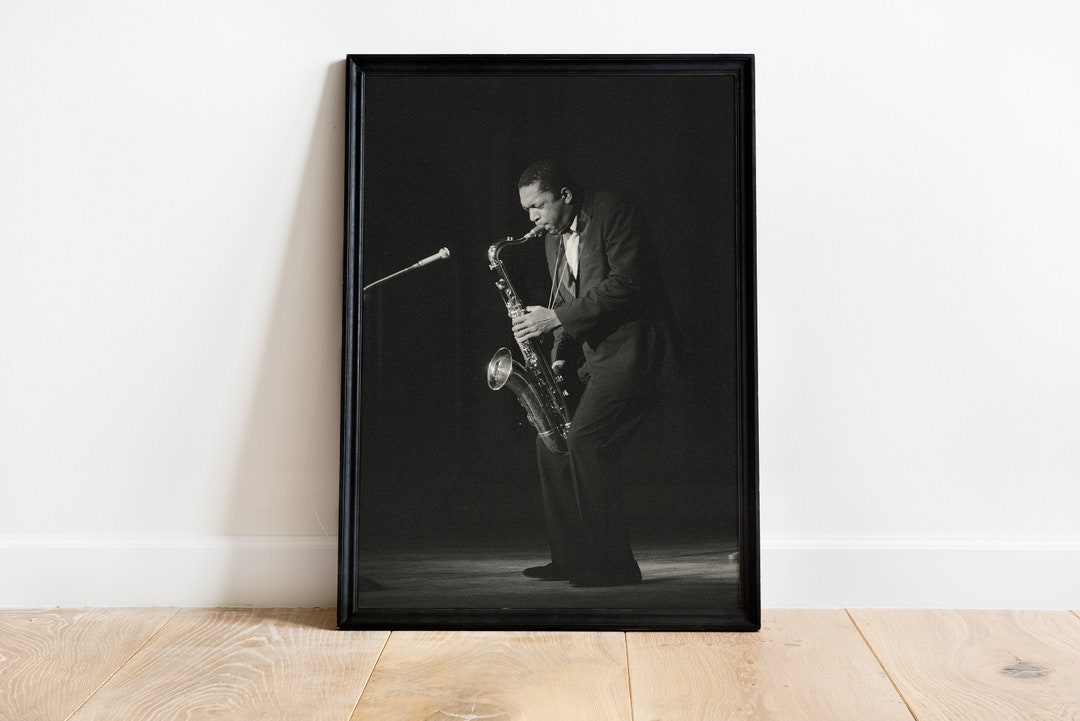 John Coltrane Jazz Poster | Black and White Saxophone Print | Vintage ...