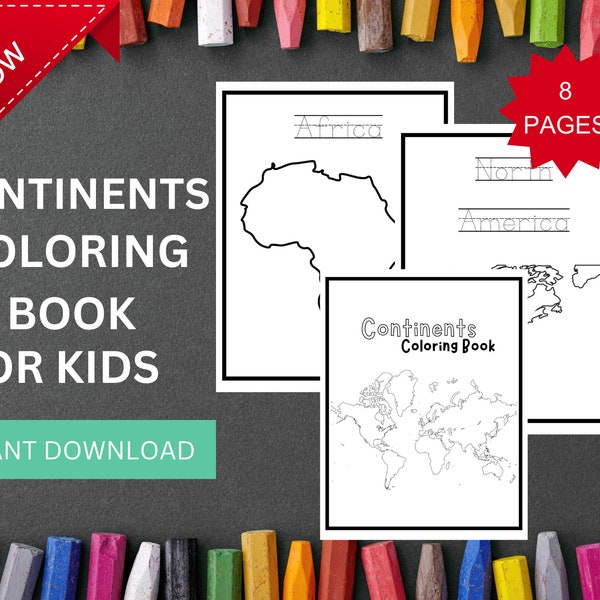 Continents Coloring Page - Etsy