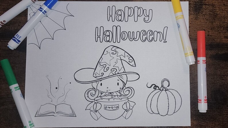 Halloween Witch Coloring Pages - Etsy