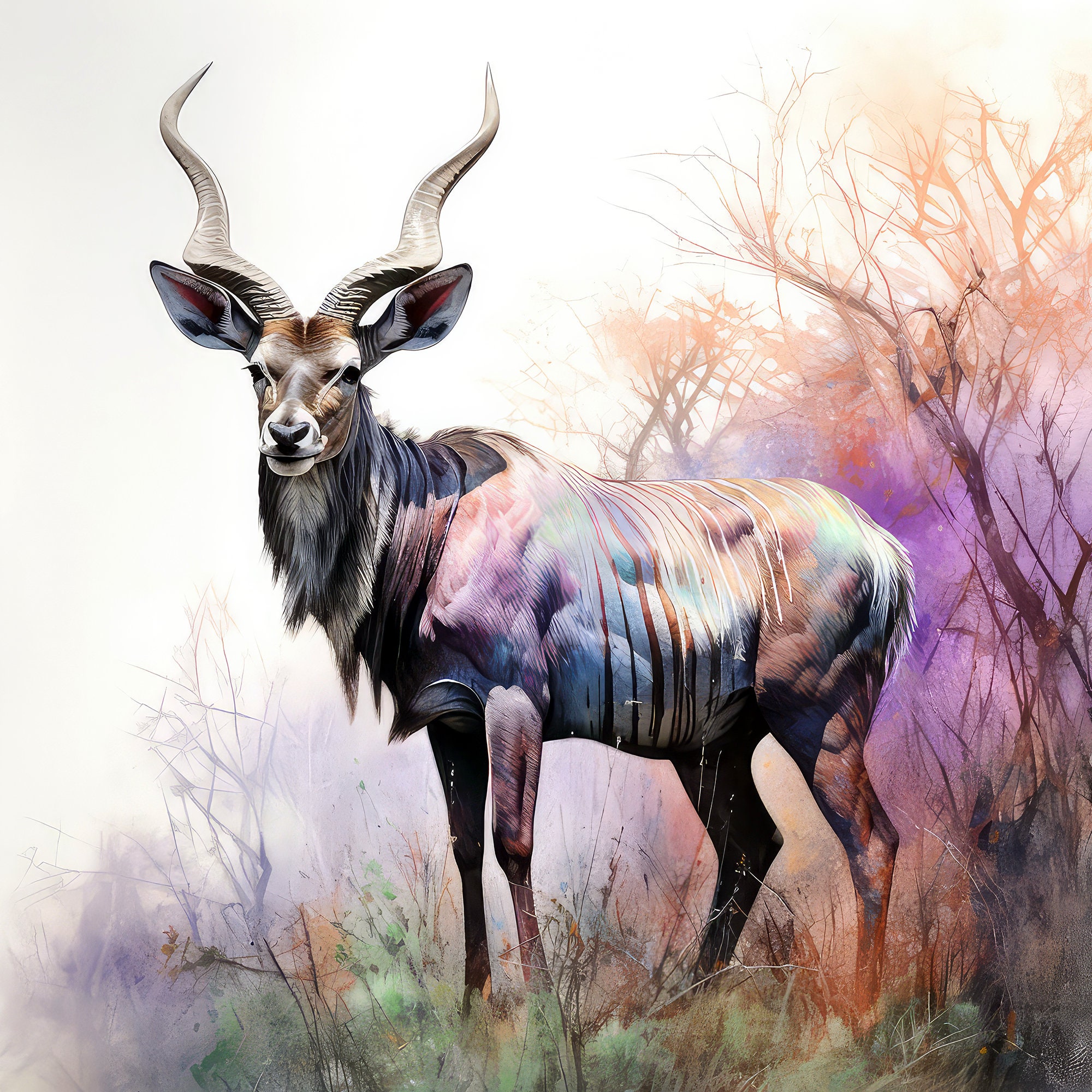 DIGITAL DOWNLOAD Kudu Watercolour Painting Effect Art, 12x12 Inch ...