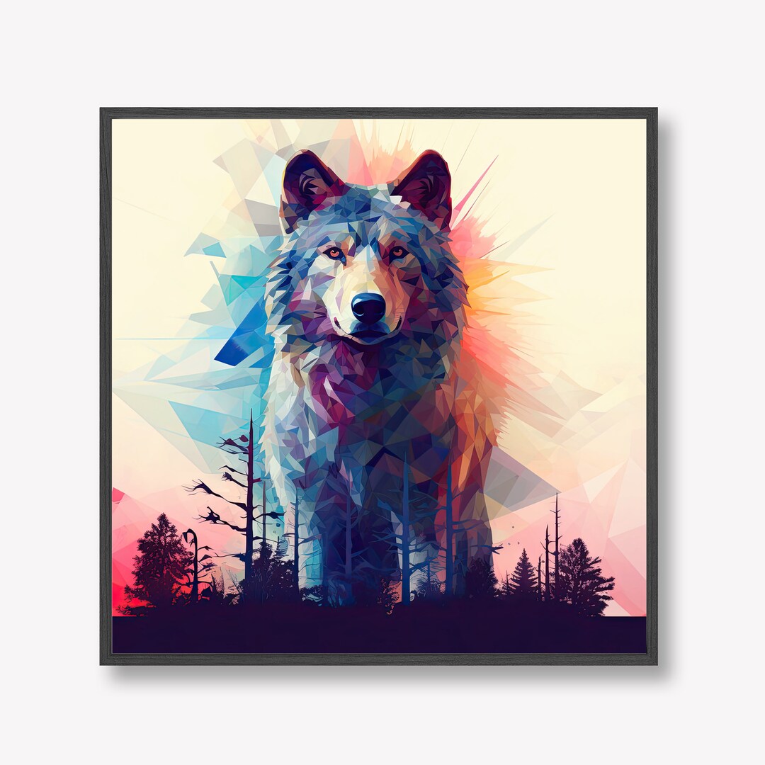 Minimalist Wolf Wall 5x5 Print, Abstract, Geometric Design Also ...