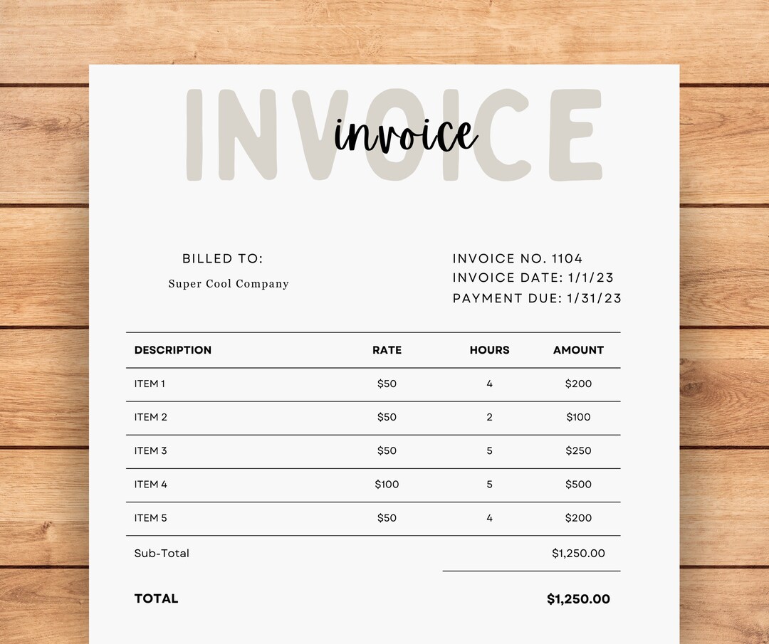 Invoice Template Editable Business Invoice Custom Invoice Printable ...